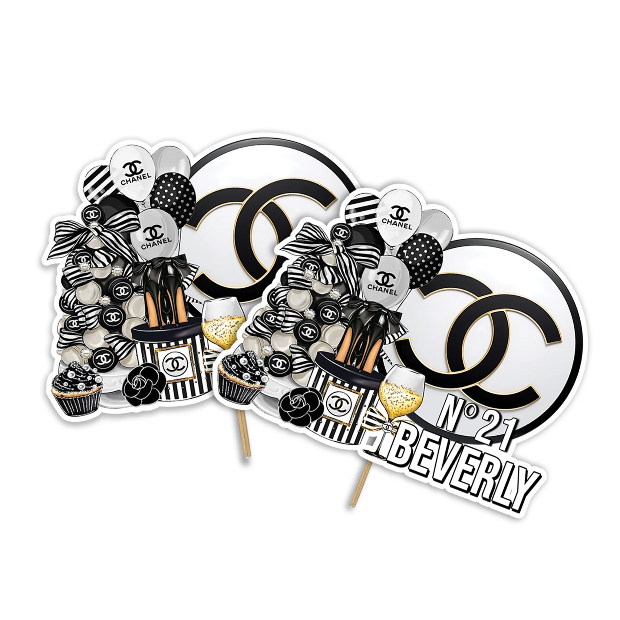 Chanel Inspired Personalized Cake Toppers Elegant Design – PartyDaz