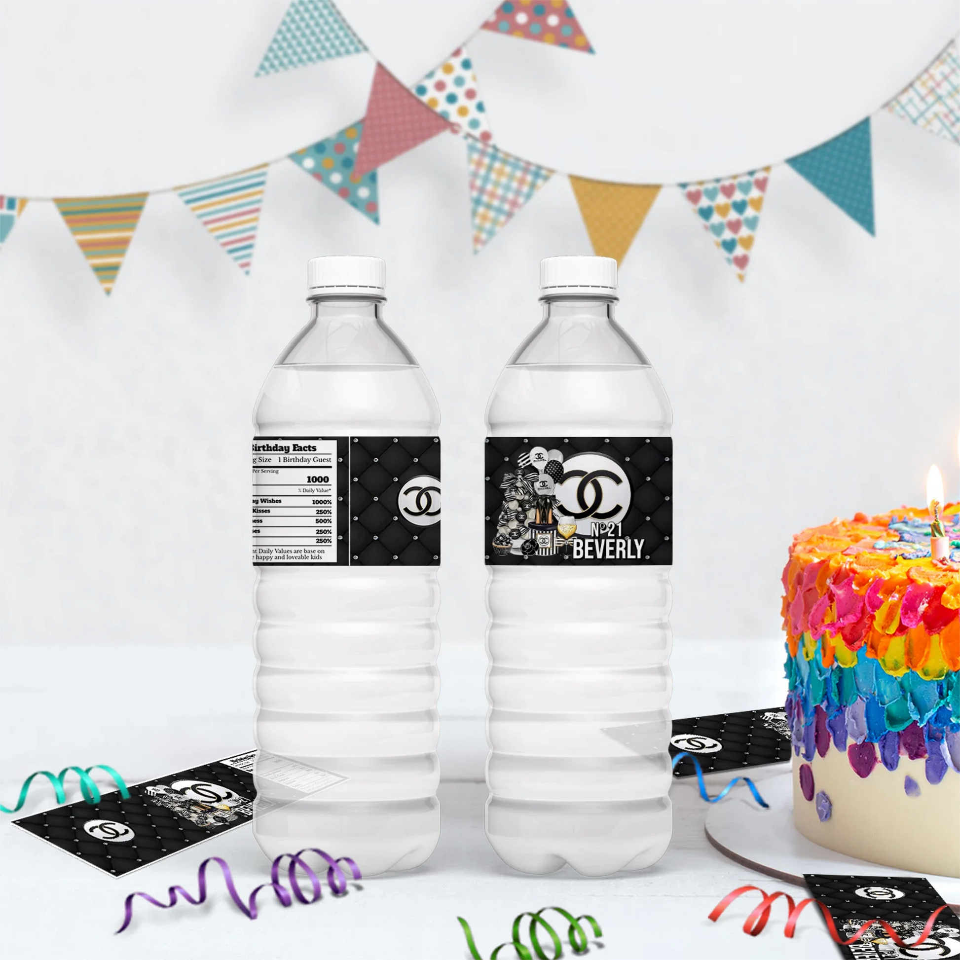 Chanel Inspired Water Bottle Label Elegant Design – PartyDaz