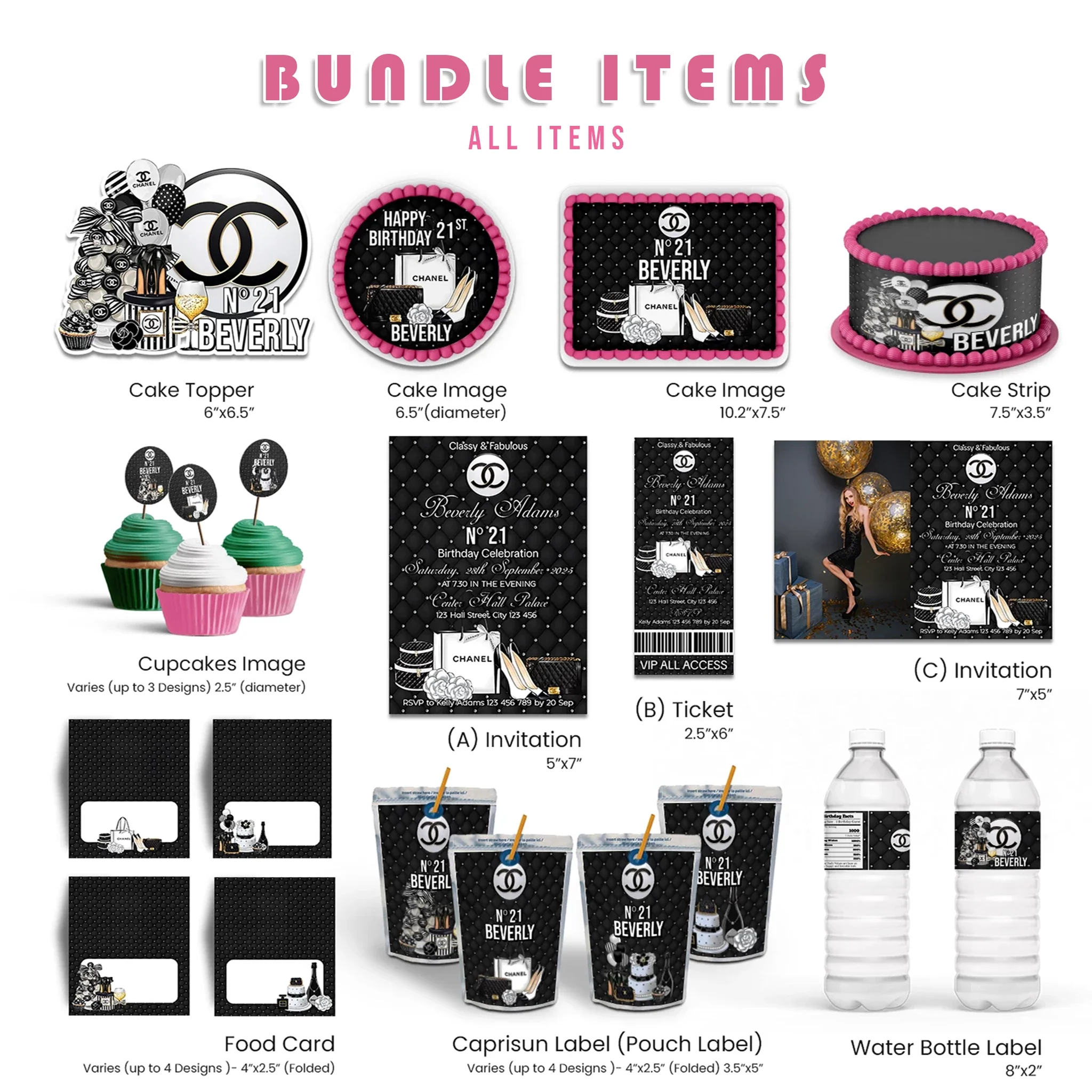 Buy Chanel Inspired Personalized Party Pack Digital Template Bundle ...