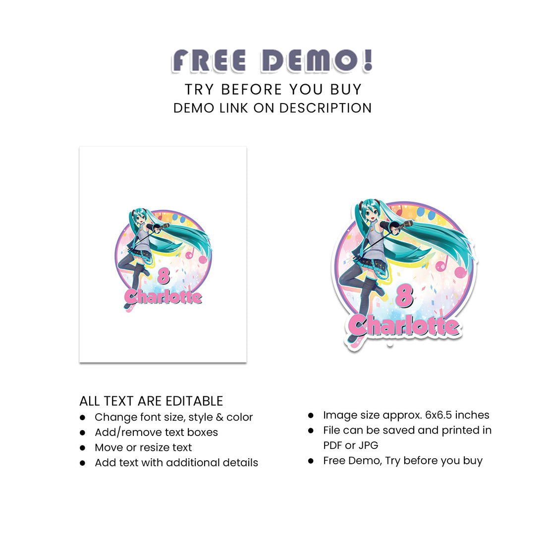 Hatsune Miku Personalized Cake Toppers - Custom Cake Decorations for B ...
