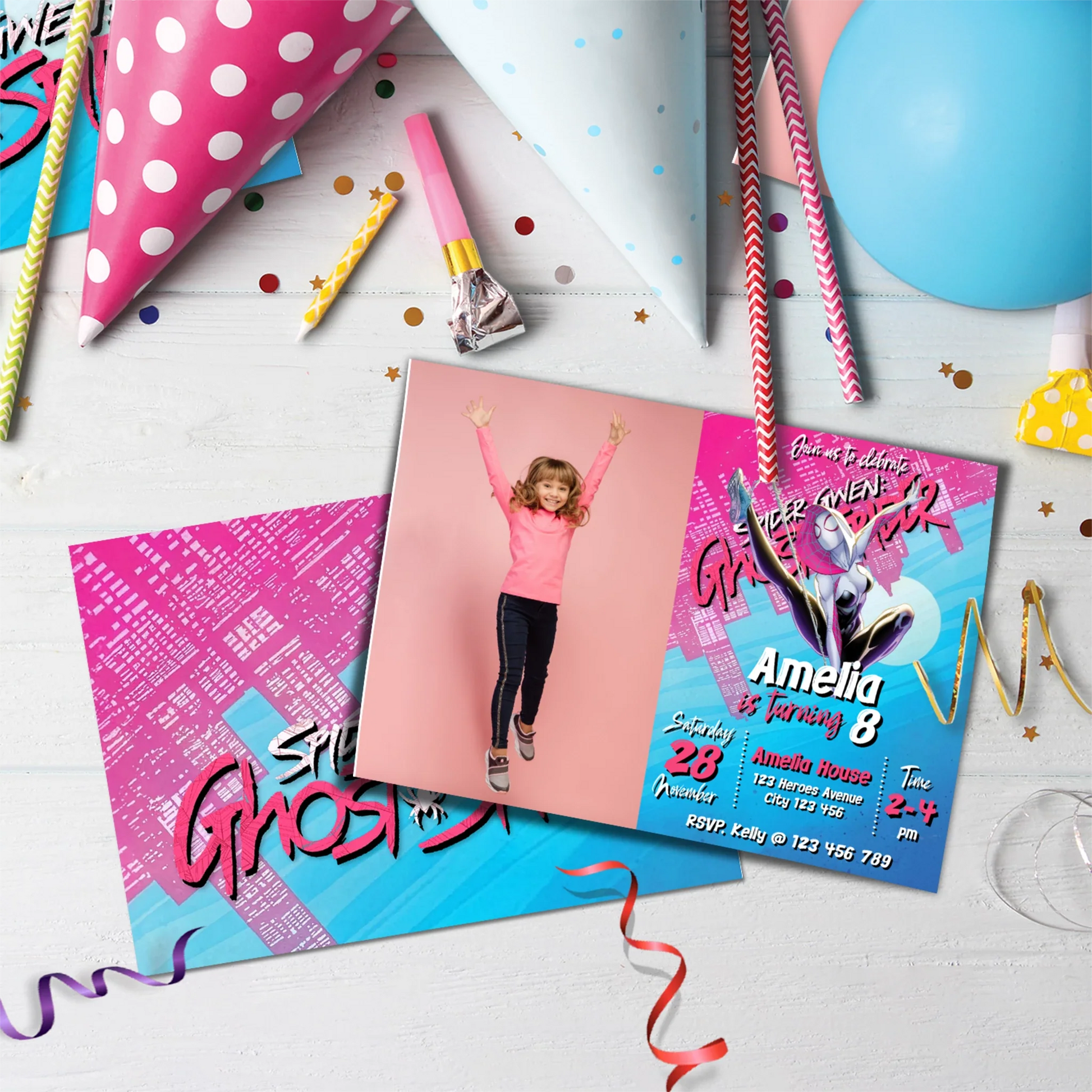 Spider-Woman Personalized Photo Card Invitations – PartyDaz