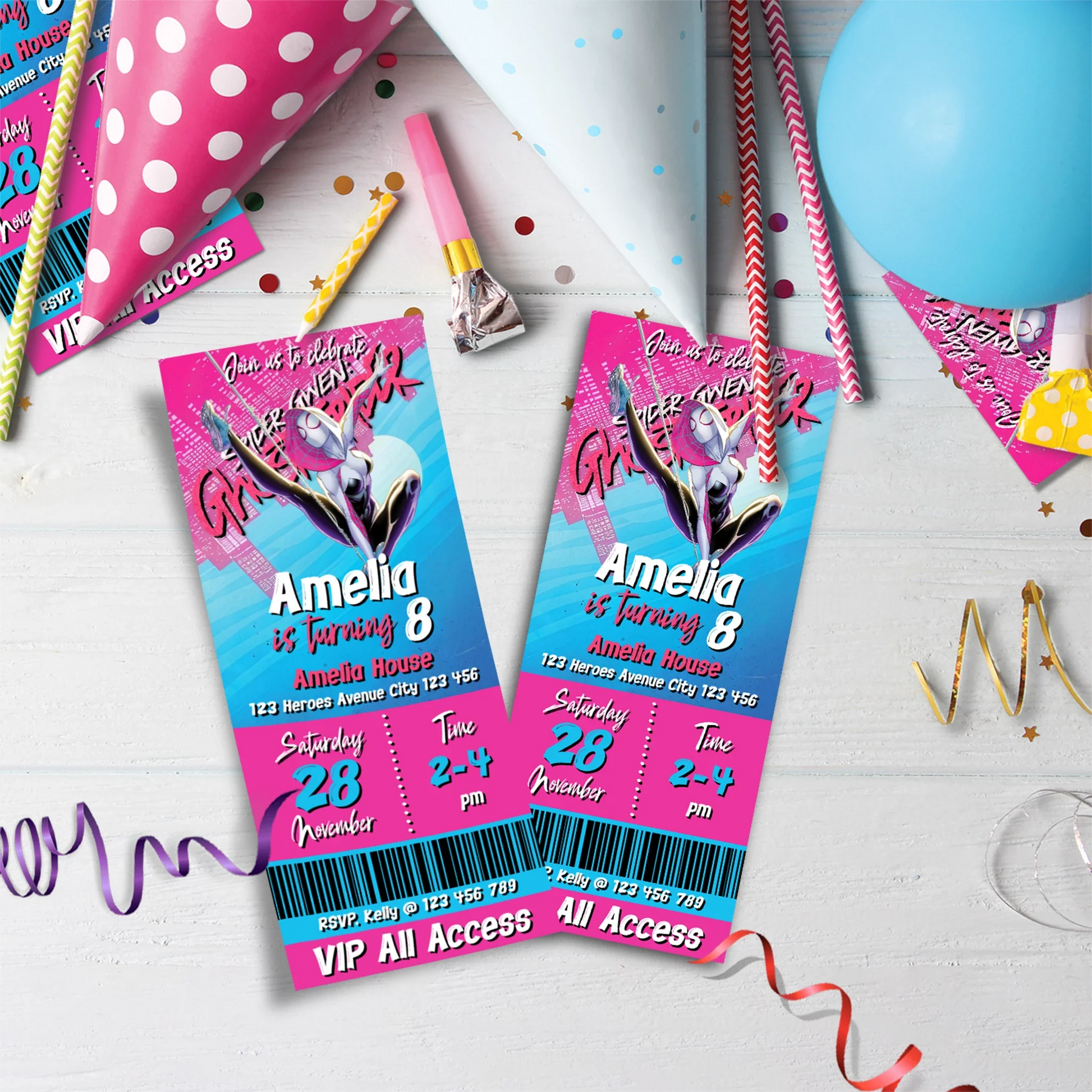 Spider-Woman Personalized Birthday Ticket Invitations – PartyDaz