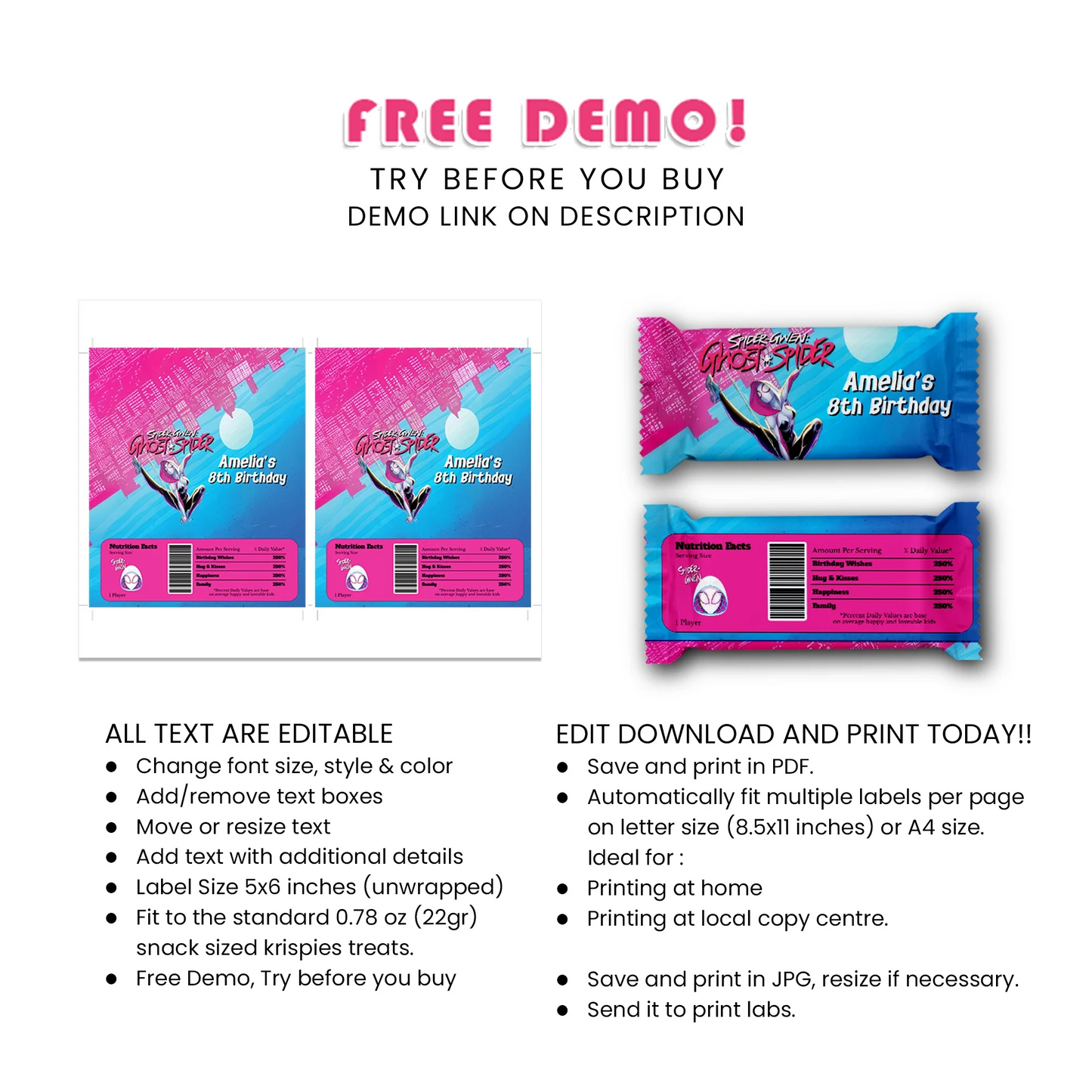 Spider-Woman Rice Krispies & Candy Bar Label Set – PartyDaz