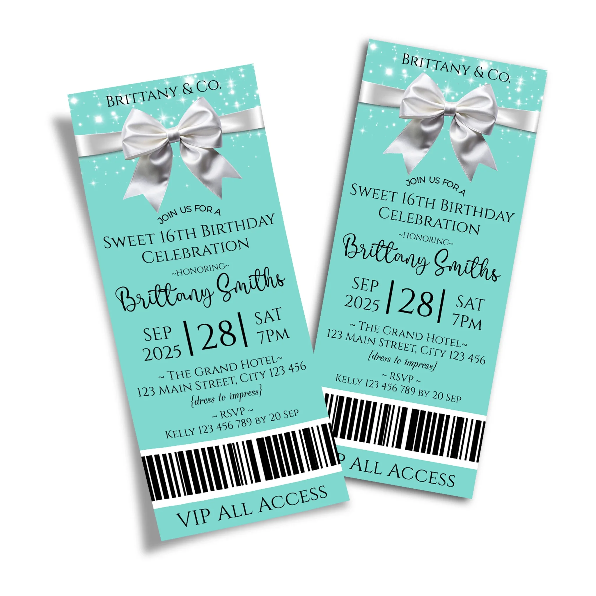 Tiffany & CO Inspired Personalized Birthday Ticket Invitations DIY ...