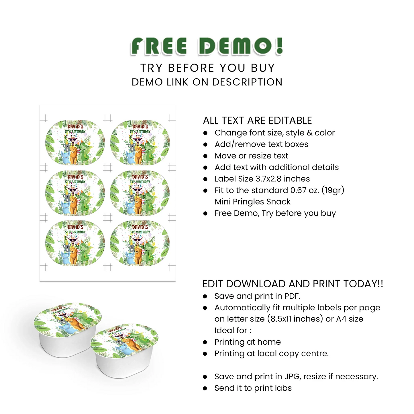 Zoo Party Mini Pringles Label Printable – PartyDaz