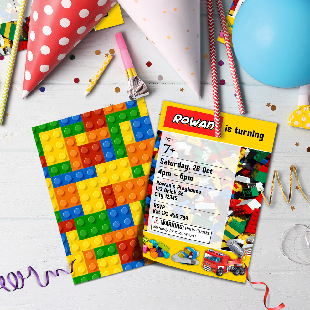 Birthday Card Invitations with Bricks, Building Blocks Personalization ...