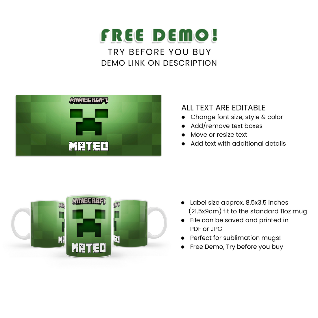 Minecraft Sublimation Mug : Enjoy Your Favorite Beverage in Gaming Sty ...