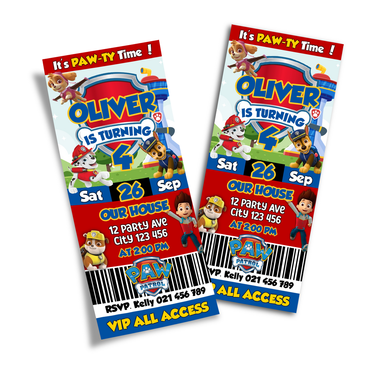 Paw Patrol Personalized Birthday Ticket Invitations : Unique Invites f ...