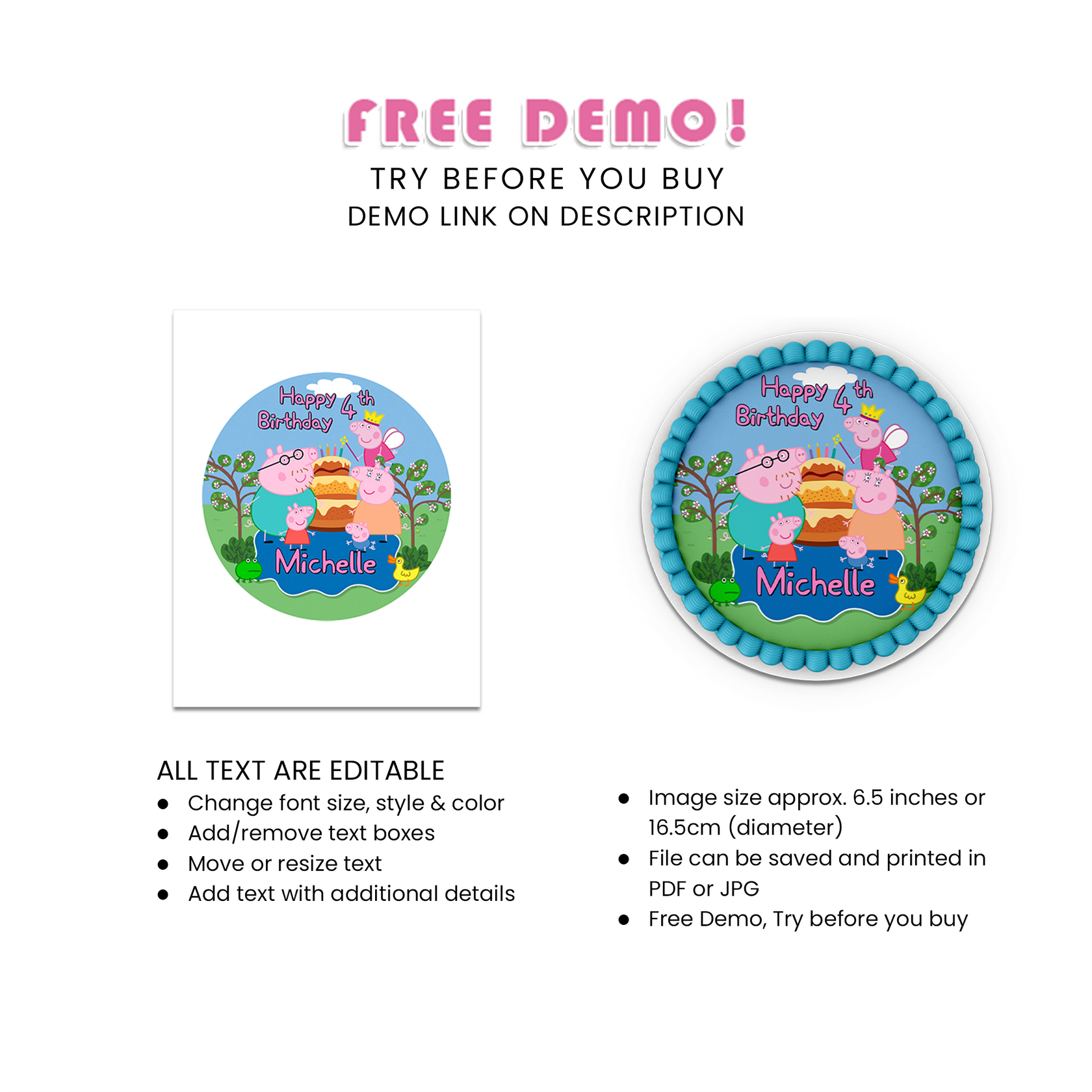 Round Peppa Pig Personalized Cake Images : Perfect for Your Child’s Bi ...