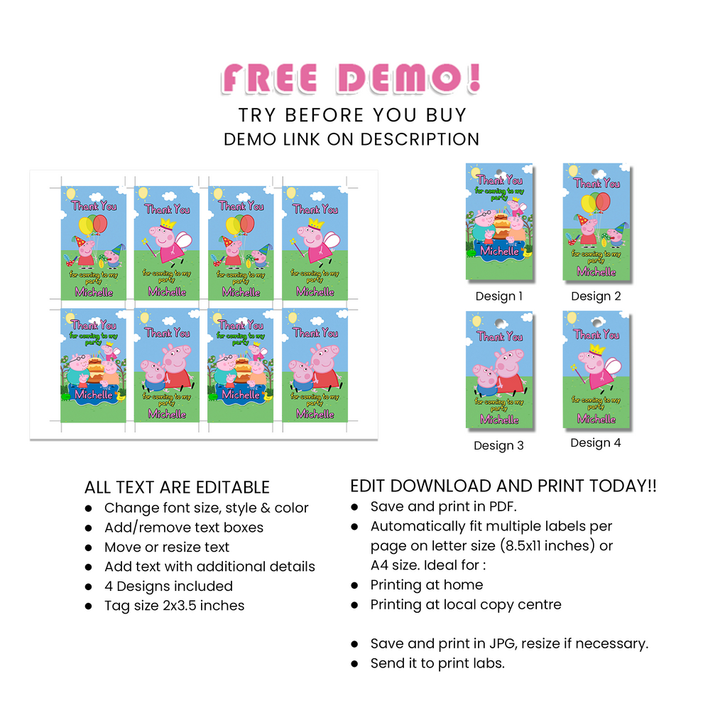 Peppa Pig Favor Tags/Thank You Tags : Show Your Appreciation – PartyDaz