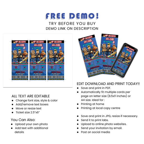 Roblox Personalized Birthday Ticket Invitations - Exciting Way to Invi ...
