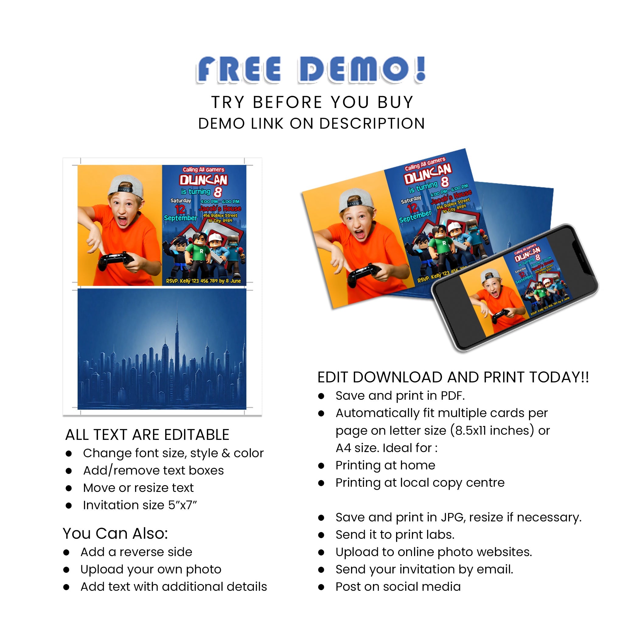 Make Your Invitations Personal with Our Roblox Photo Card Invitations ...