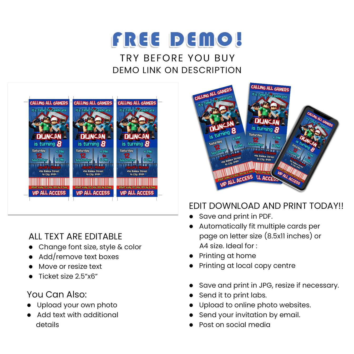 Give Your Guests a Ticket to Fun with Our Roblox Birthday Ticket Invit ...