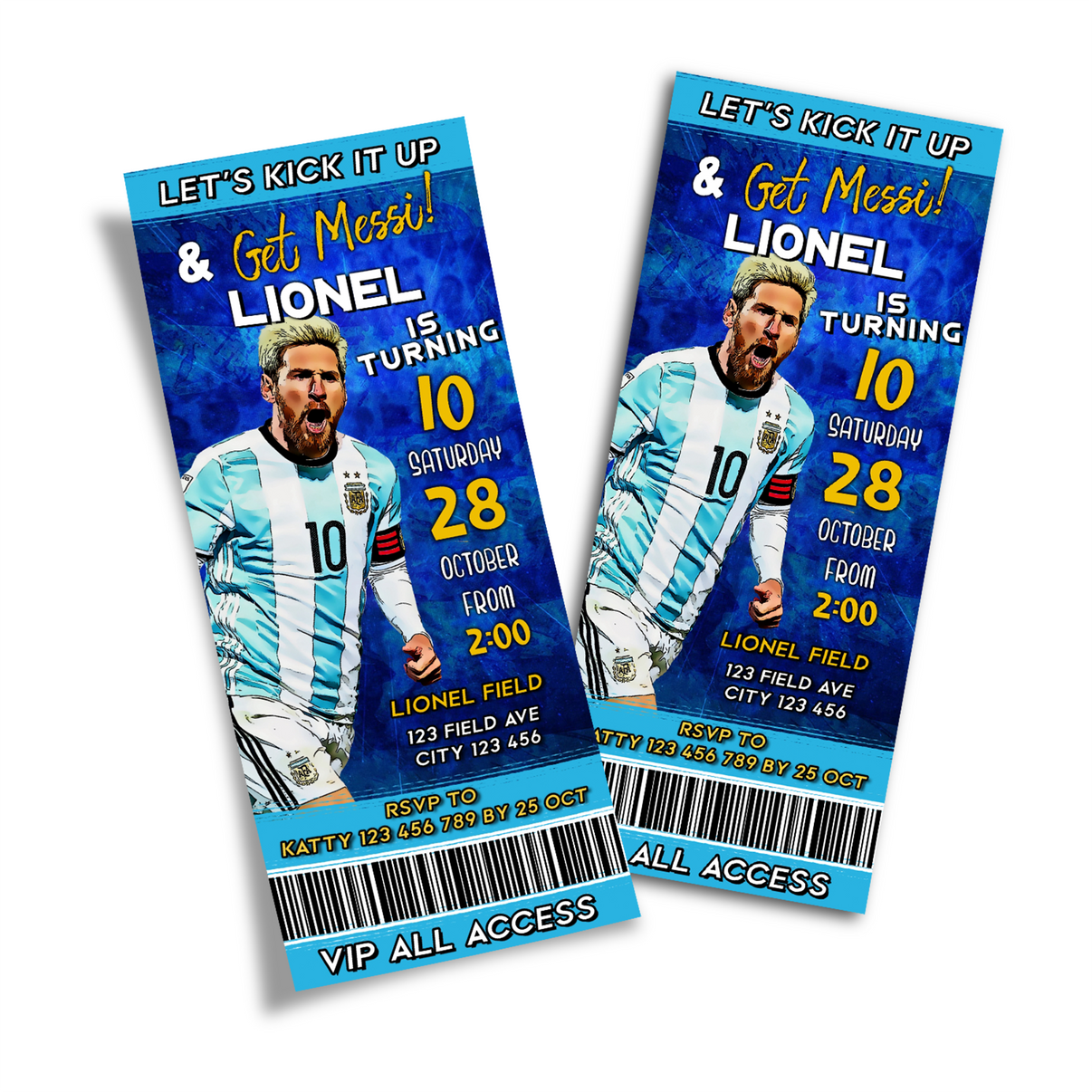 Lionel Messi Personalized Birthday Ticket Invitations - Make Your Even ...