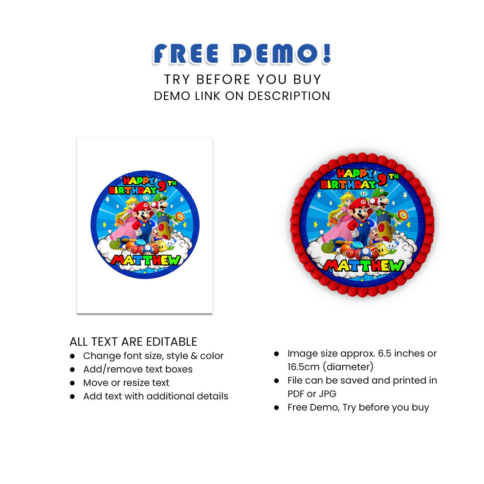 Round Super Mario Personalized Cake Images - Perfect for Any Birthday ...