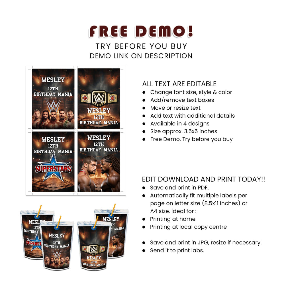 WWE WrestleMania Juice Pouch Label - Add a Wrestling Touch to Your Dri ...